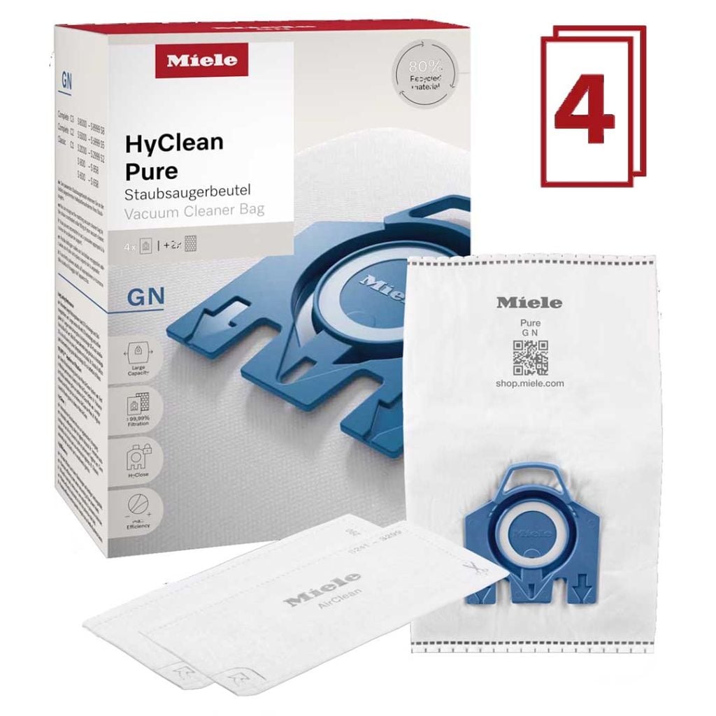 Miele GN HyClean Pure Vacuum Cleaner Bags - 4 Bags, 2 Filters ...